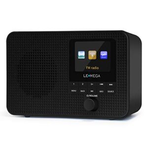 lemega ir1 portable wifi internet radio,fm digital radio,bluetooth speaker,dual alarms clock,sleep snooze timer,40 presets, headphone-output,colour display,batteries or mains powered – black finish