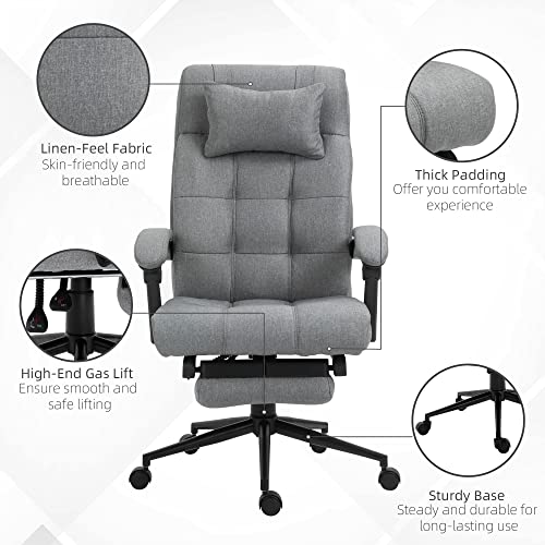 Vinsetto Executive Linen-Feel Fabric Office Chair High Back Swivel Task Chair with Adjustable Height Upholstered Retractable Footrest, Headrest and Padded Armrest, Light Grey