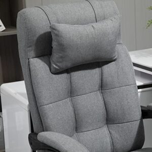 Vinsetto Executive Linen-Feel Fabric Office Chair High Back Swivel Task Chair with Adjustable Height Upholstered Retractable Footrest, Headrest and Padded Armrest, Light Grey