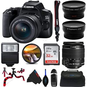 canon eos 250d / rebel sl3 digital slr camera body w/canon ef-s 18-55mm f/4-5.6 lens 3 lens dslr kit bundled with pixibytes complete accessory bundle - international model