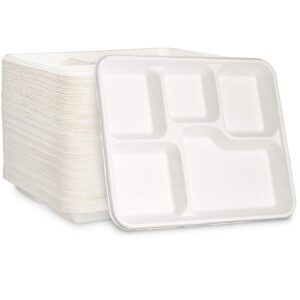 comfy package, 100% compostable 5 compartment plates eco-friendly disposable sugarcane 10 inch paper trays