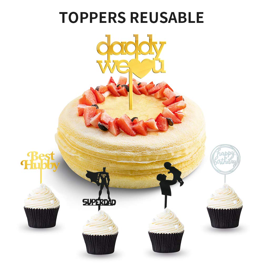 Super Dad Happy Birthday Cake Topper For Men Best Dad Birthday Decorations Happy 40th 50th 60th 70th Birthday Cake Topper Cup Cake Toppers For Men Husband Happy Father's Day Cake Toppers Pack Of 5 PCS