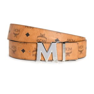 MCM Men's Claus Reversible Belt, Cognac, Tan, Graphic, Silver, One Size