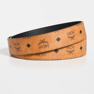 MCM Men's Claus Reversible Belt, Cognac, Tan, Graphic, Silver, One Size