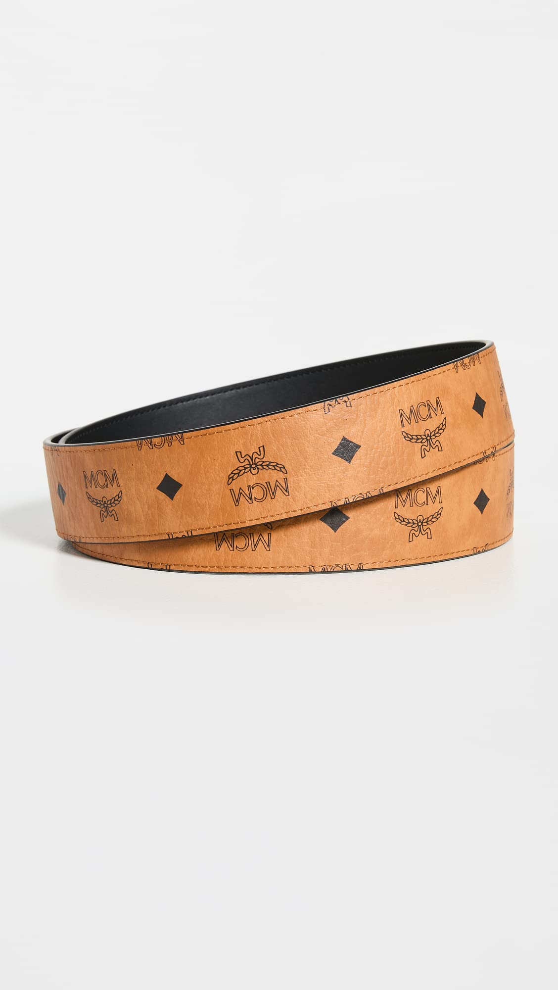 MCM Men's Claus Reversible Belt, Cognac, Tan, Graphic, Silver, One Size