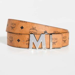 MCM Men's Claus Reversible Belt, Cognac, Tan, Graphic, Silver, One Size