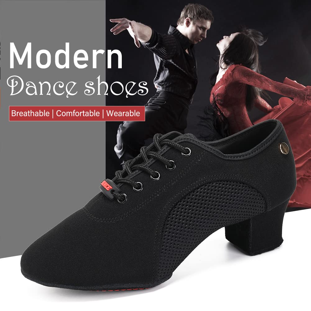 JUODVMP Women's Ballroom Practice Shoes Closed Toe Lace-up Latin Salsa Teaching Professional 2 inch Heel with Split Suede Sole Dance Shoes,6.5US