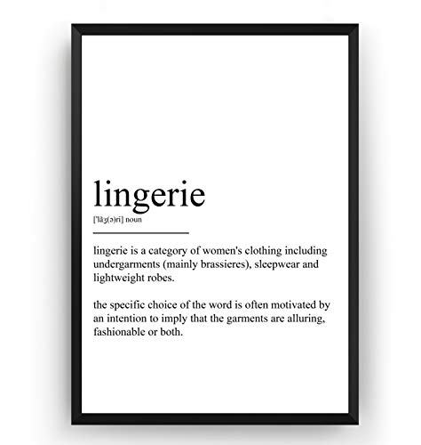 Lingerie Definition Print - Bedroom Decor Poster Wall Art Quote Typography Home - Frame Not Included