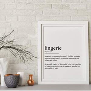 Lingerie Definition Print - Bedroom Decor Poster Wall Art Quote Typography Home - Frame Not Included