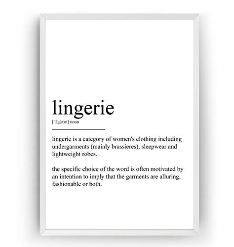 Lingerie Definition Print - Bedroom Decor Poster Wall Art Quote Typography Home - Frame Not Included