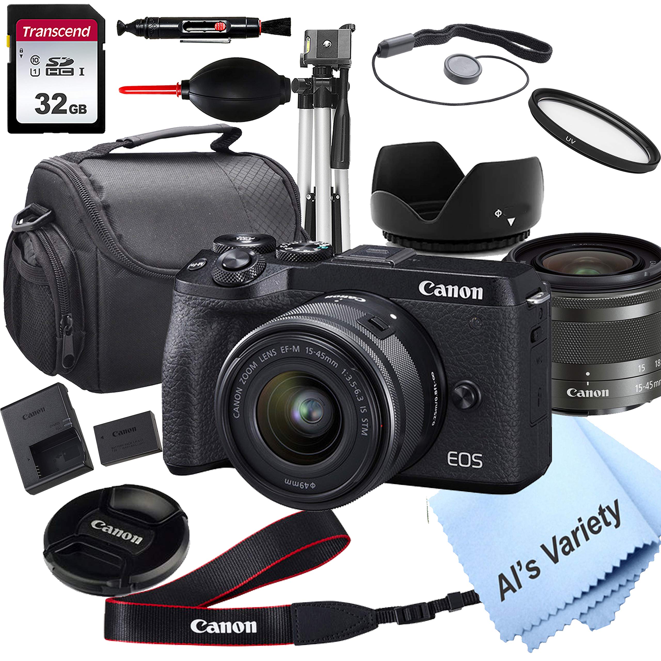 Canon EOS M6 Mark II Mirrorless Digital Camera with 15-45mm Lens + 32GB Card, Tripod, Case, and More (18pc Bundle)