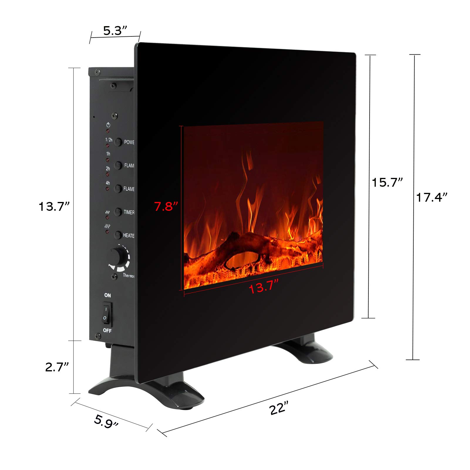 C-Hopetree 22 Inch Wide Electric Fireplace, Wall Mounted or Freestanding Portable Room Heater with Remote and Thermostat