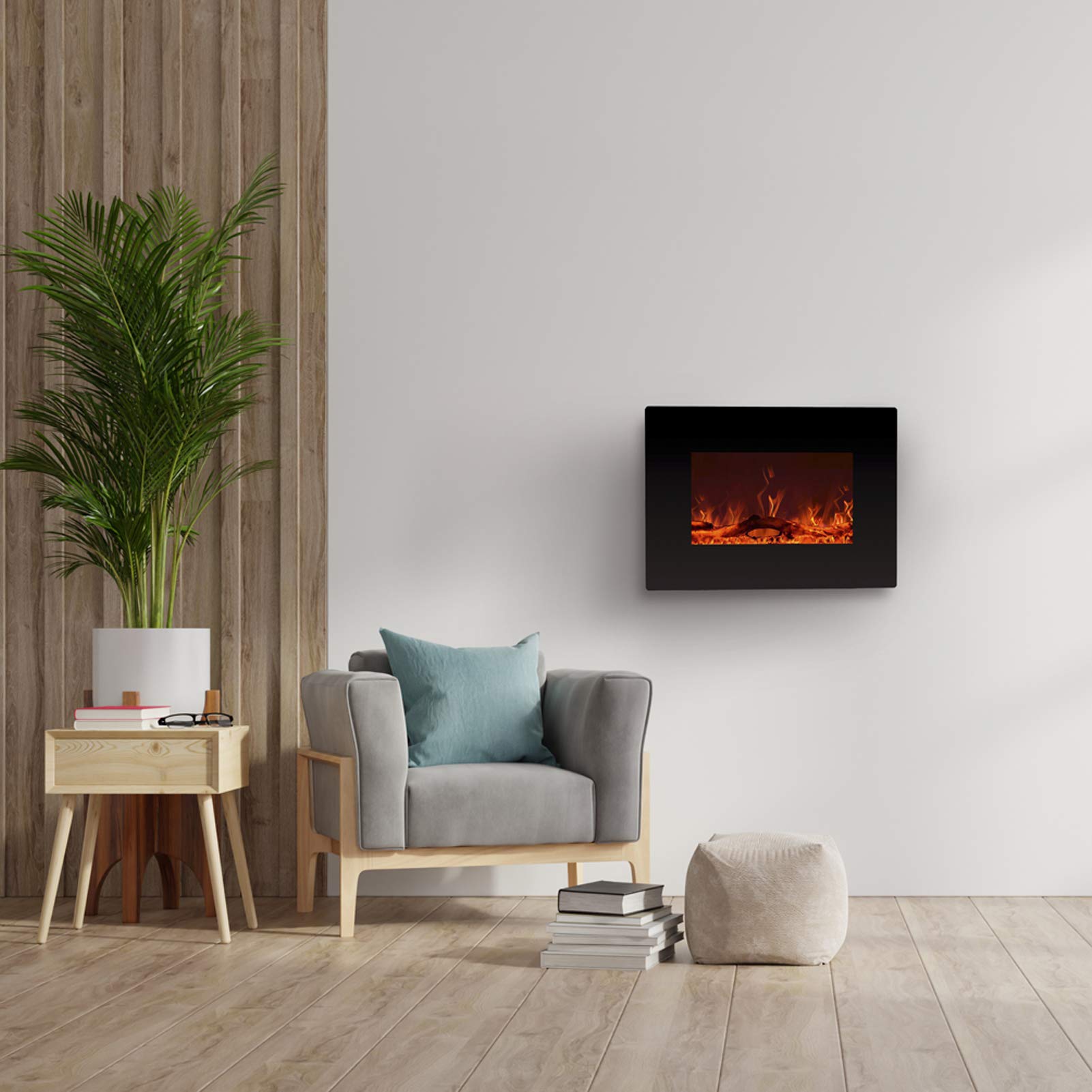 C-Hopetree 22 Inch Wide Electric Fireplace, Wall Mounted or Freestanding Portable Room Heater with Remote and Thermostat