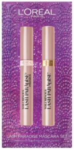 l’oreal paris voluminous lash paradise mascara & lash primer holiday set, blackest black and millennial pink, 1 kit