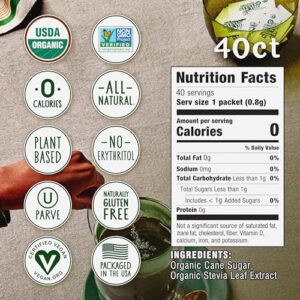 Stevia In The Raw Organic Stevia Sweetener Packets, 40 Ct, Zero Calorie Stevia Sugar Substitute Packets, No Erythritol or Artificial Flavors, USDA Organic, Non-GMO Project Verified, Vegan