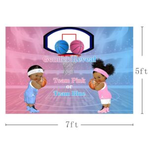 MEHOFOND Team Pink or Team Blue Gender Reveal Party Photo Background Props Baskeball Baby Shower Boy or Girl Blue or Pink Decoration Basketball Court Backdrops Banner for Dessert Table 7x5ft