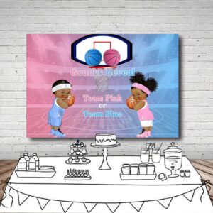 MEHOFOND Team Pink or Team Blue Gender Reveal Party Photo Background Props Baskeball Baby Shower Boy or Girl Blue or Pink Decoration Basketball Court Backdrops Banner for Dessert Table 7x5ft