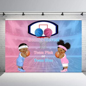 MEHOFOND Team Pink or Team Blue Gender Reveal Party Photo Background Props Baskeball Baby Shower Boy or Girl Blue or Pink Decoration Basketball Court Backdrops Banner for Dessert Table 7x5ft