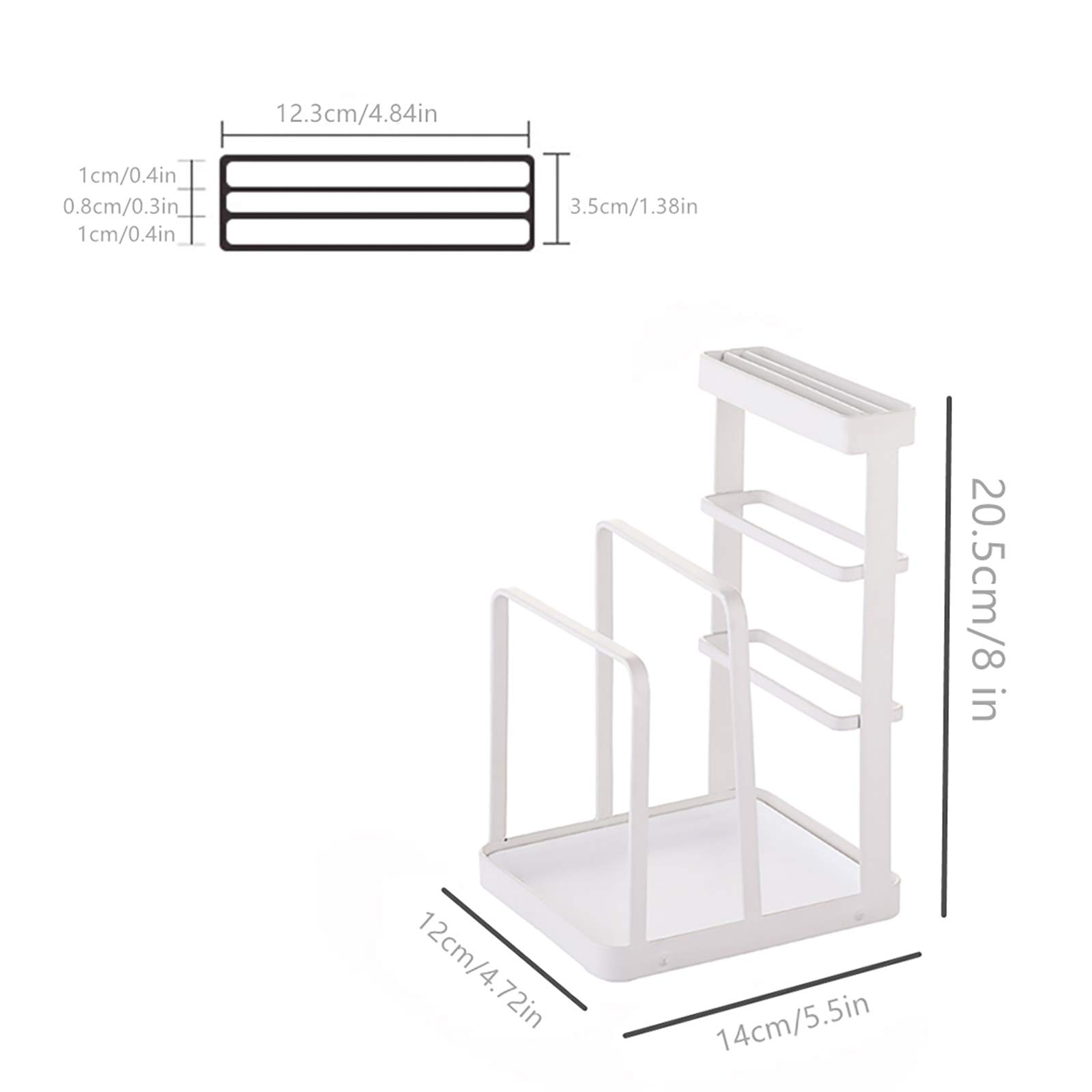 VANRA Metal Steel Cutting Board Holder Knife Block Kitchen Organizer Pantry Bakeware Rack Pan Pot Cover Lid Rack Stand with Draining Tray (White)