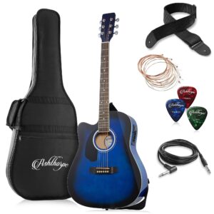 ashthorpe full-size left-handed dreadnought cutaway acoustic-electric guitar bundle - premium tonewoods - natural