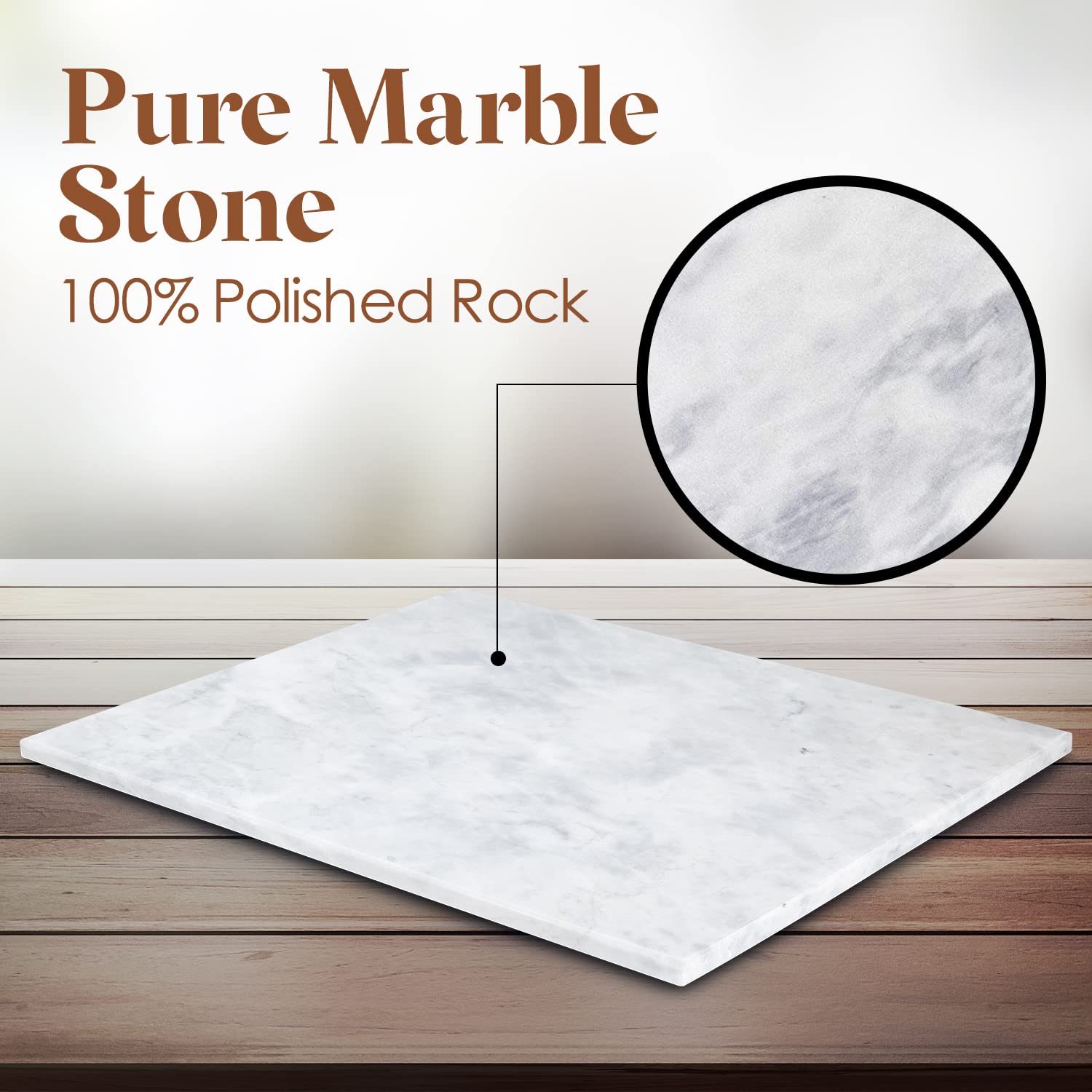 Homeries Marble Cutting Pastry Board (20 x 16 Inches) - Marble Serving Tray for Cheese, Pastries, Bread - Large White Fancy Marble Slab for Cake Display Marble – Sleek Design & Non Slip Rubber Feet