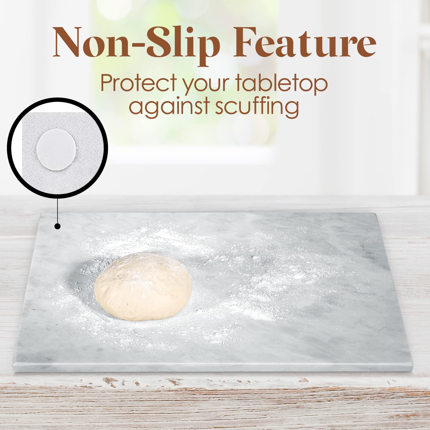 Homeries Marble Cutting Pastry Board (20 x 16 Inches) - Marble Serving Tray for Cheese, Pastries, Bread - Large White Fancy Marble Slab for Cake Display Marble – Sleek Design & Non Slip Rubber Feet