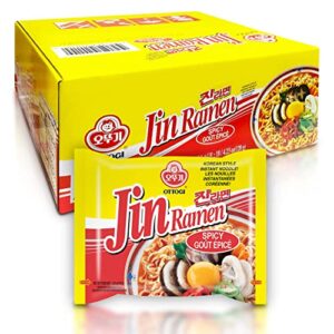 [ottogi] jin ramen, spicy flavor - korean instant ramen noodle, best tasting soup traditional instant ramen (120g) -18 pack