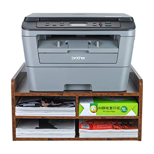 PAG 3 Tier Desktop Printer Stand with Storage, Paper Storage Holder Rack for Desk, Wooden Printer Organization for Home/Office, Antique Brown