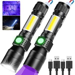 Karrong UV Flashlight Rechargeable, Black Light Flashlights, 2000lm Pocket-Sized LED Torch with Clip, Water Resistant, 7 Modes for Pet Clothing Detection/Emergency/Camping 2pack