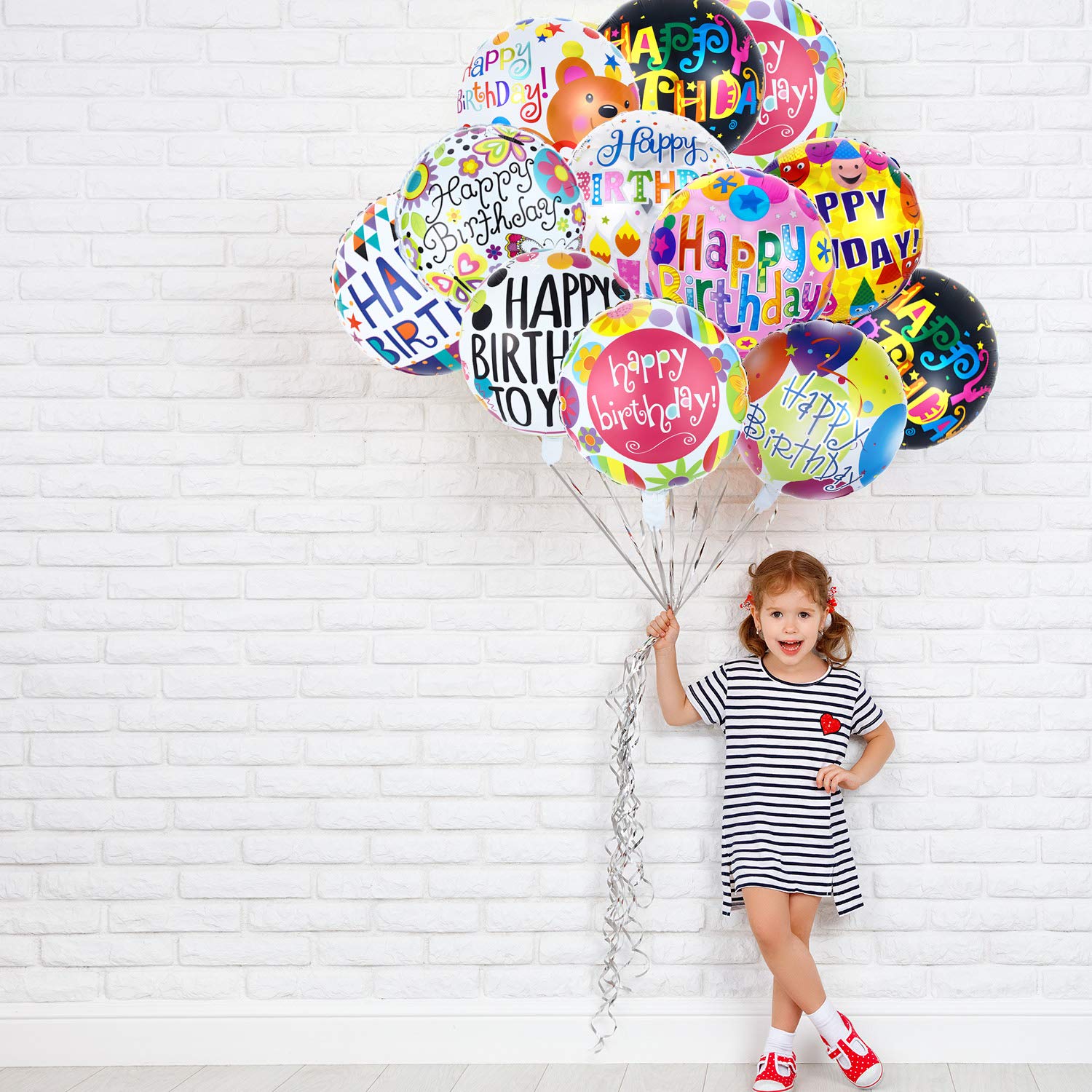 30 Pcs Happy Birthday Floating Balloons helium Foil Balloons Aluminum Foil Globe Balloons 18 Inches Party for Birthday Party Decoration, 10 Patterns