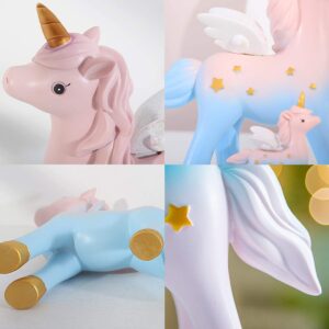 MOVINPE Unicorn Cake Topper, 2 Magic Unicorns Sculpture, 1 Rainbow, 1 Happy Birthday Banner, 2 Cloud, 4 Balloon, 12 Stars, 1 Moon, Cake Decoration For Girl Kid Women Birthday Party