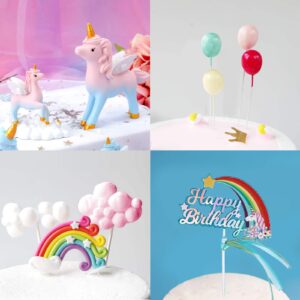 MOVINPE Unicorn Cake Topper, 2 Magic Unicorns Sculpture, 1 Rainbow, 1 Happy Birthday Banner, 2 Cloud, 4 Balloon, 12 Stars, 1 Moon, Cake Decoration For Girl Kid Women Birthday Party