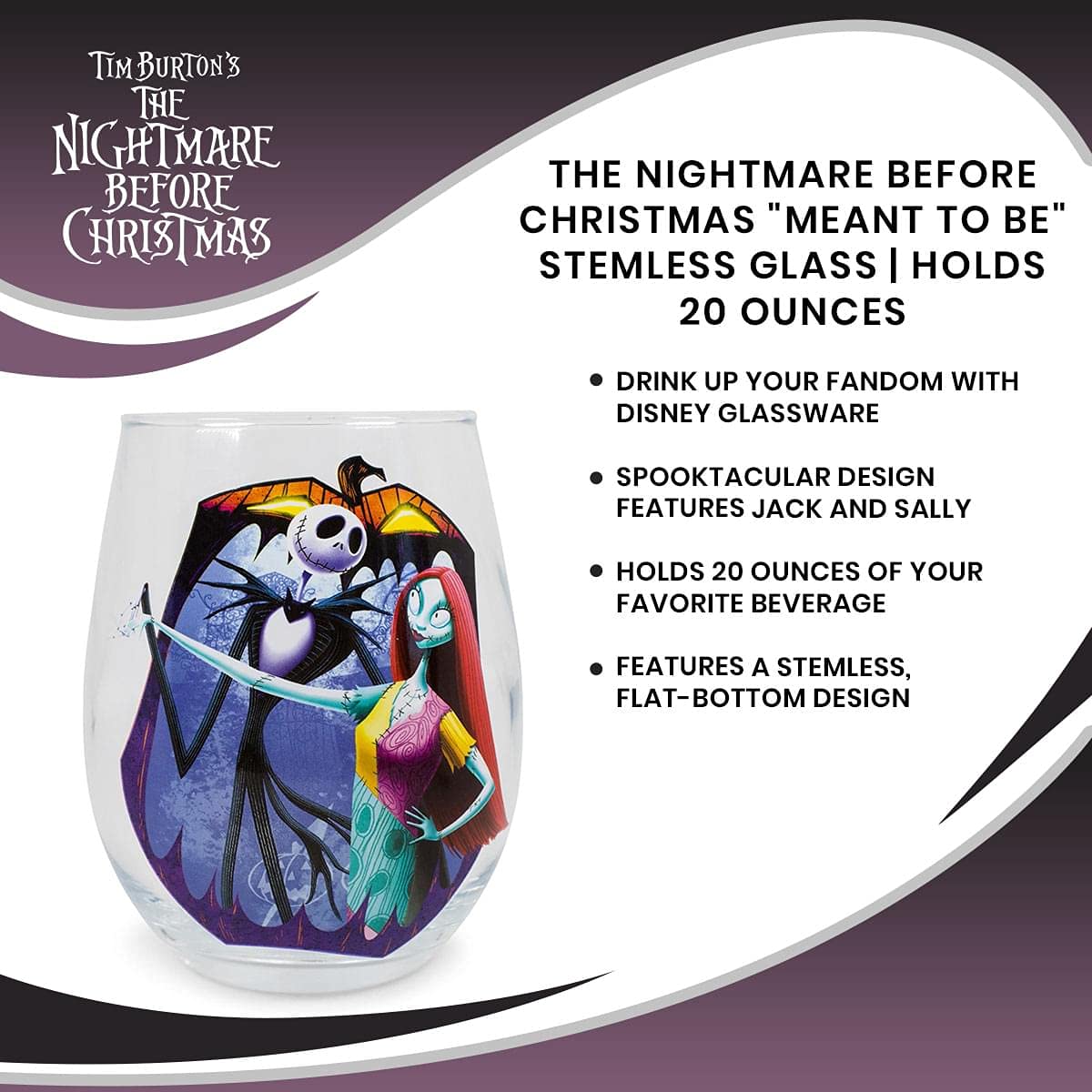 The Nightmare Before Christmas "Meant To Be" Stemless Glass | Holds 20 Ounces