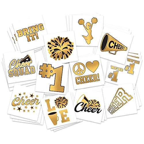 FashionTats Metallic Gold Cheer Temporary Tattoos | 36 Pack | Skin Safe | MADE IN THE USA | Removable