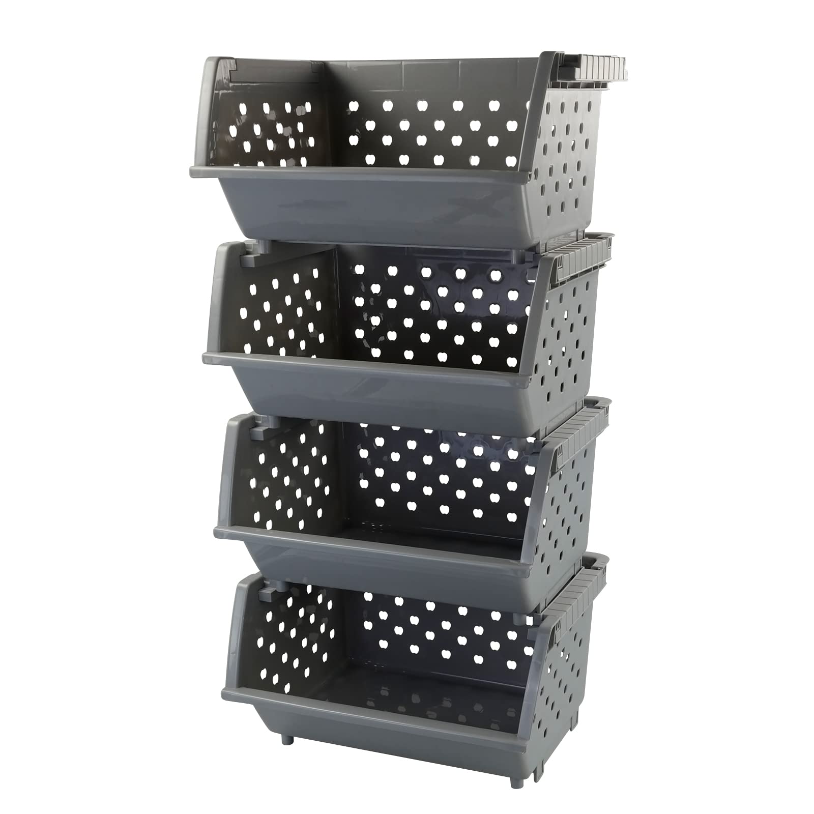 Ucake 4 Pack Stackable Detachable Storage Baskets, Stacking Bins for Organizing Grey White