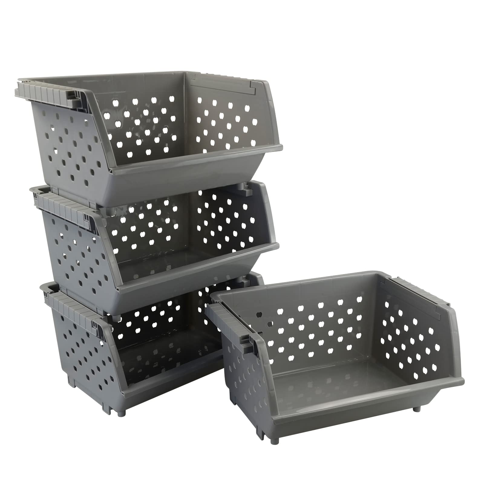 Ucake 4 Pack Stackable Detachable Storage Baskets, Stacking Bins for Organizing Grey White