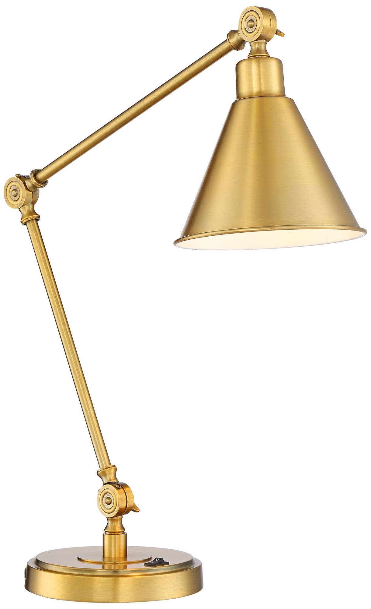 360 Lighting Wray Modern Desk Lamp 26 3/4" High with USB Charging Port Warm Brass Gold Metal Adjustable Arm Head for Bedroom Living Room House Bedside Nightstand Home Office Reading Family