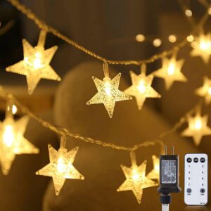 minetom star string lights plug in - 33 ft 100 led star fairy string lights with remote and timer, waterproof for bedroom porch wedding party patio garden tent indoor outdoor décor, warm white