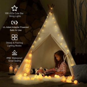 Minetom Star String Lights Plug in - 33 ft 100 LED Star Fairy String Lights with Remote and Timer, Waterproof for Bedroom Porch Wedding Party Patio Garden Tent Indoor Outdoor Décor, Warm White