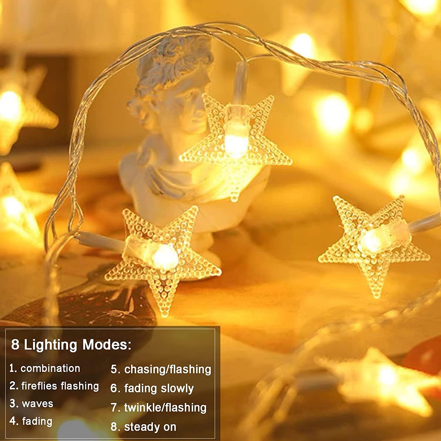 Minetom Star String Lights Plug in - 33 ft 100 LED Star Fairy String Lights with Remote and Timer, Waterproof for Bedroom Porch Wedding Party Patio Garden Tent Indoor Outdoor Décor, Warm White