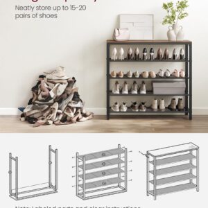 VASAGLE INDESTIC Shoe Rack, Shoe Organizer for Closet with 4 Mesh Shelves and Large Top for Bags, Entryway Hallway Shoe Shelf, Steel Frame, Industrial, Hazelnut Brown and Black ULBS015B03