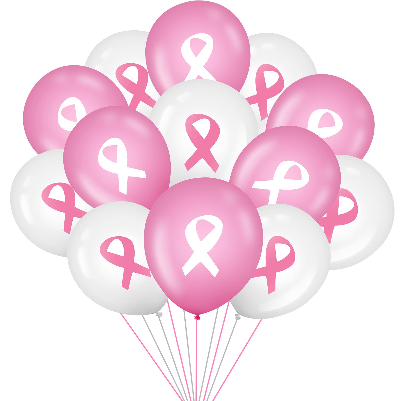 100 Pieces Breast Cancer Awareness Balloons 12 Inch Ribbon Latex Balloons Round Party Balloons Party Supplies for Party Decoration or Arch Decor (Pink, White)