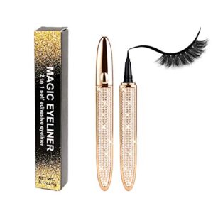 2021 upgraded self-adhesive eyeliner,2 in 1 eye liner pen diamond bling glitter liquid eyeliner no glue, non magnetic, eye liner for eye makeup and wear normal false eyelashes (queen gold)