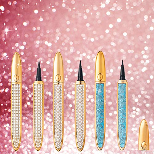 2021 Upgraded Self-adhesive Eyeliner,2 in 1 Eye Liner Pen Diamond Bling Glitter Liquid Eyeliner No Glue, Non Magnetic, Eye Liner for Eye Makeup and Wear Normal False Eyelashes (Queen Gold)