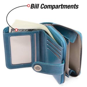 GOIACII Wallet for Women Leather Small RFID Blocking Bifold Zipper Pocket Card Holder with ID Window