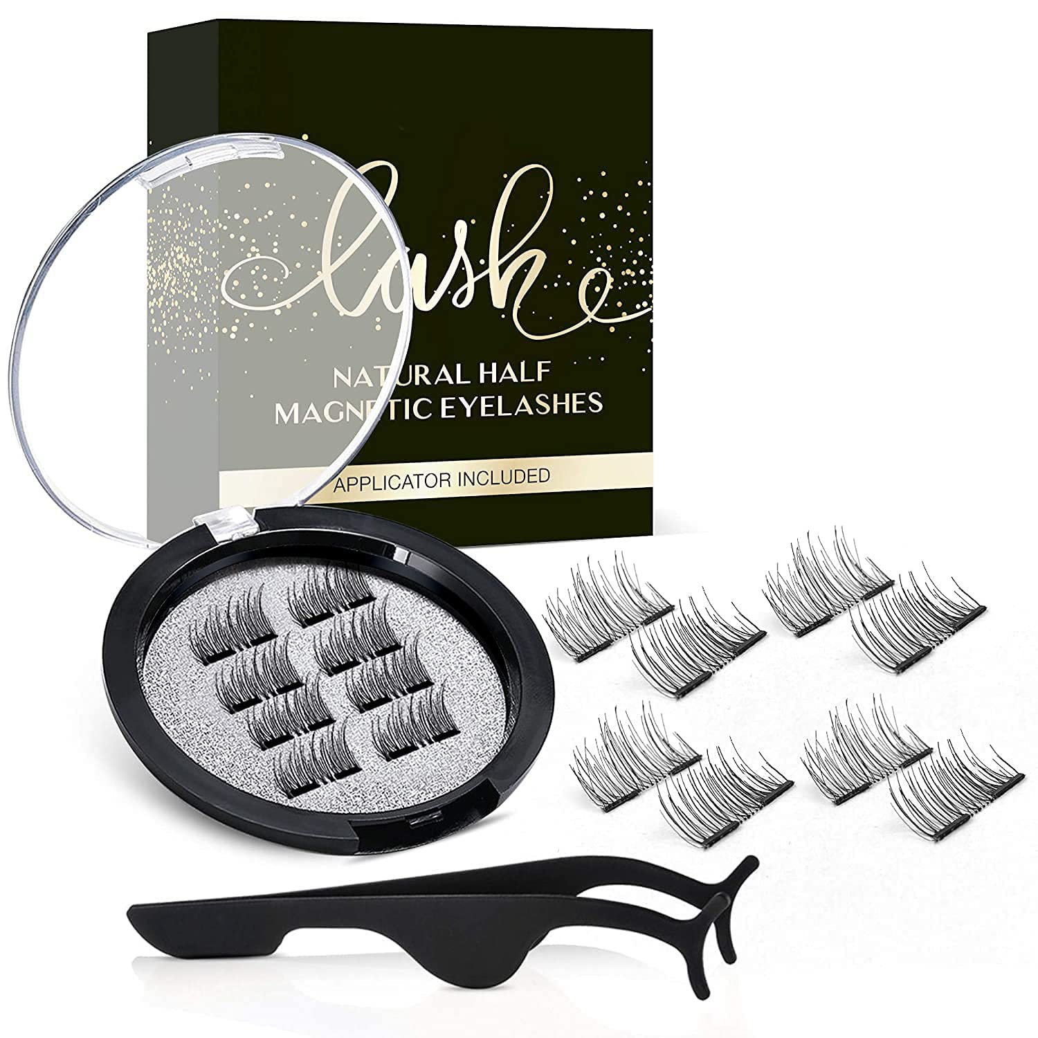 VASSOUL Dual Magnetic Eyelashes, Half Lash, 0.2mm Ultra Thin Magnet, Light weight Reusable 3D Eyelashes with Applicator