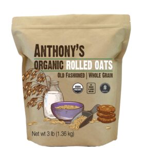 anthony's organic rolled oats, 3 lb, gluten free, non gmo, old fashioned, whole grain