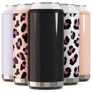 maars skinny can cooler for slim beer & hard seltzer | stainless steel 12oz sleeve, double wall vacuum insulated drink holder - glitter black