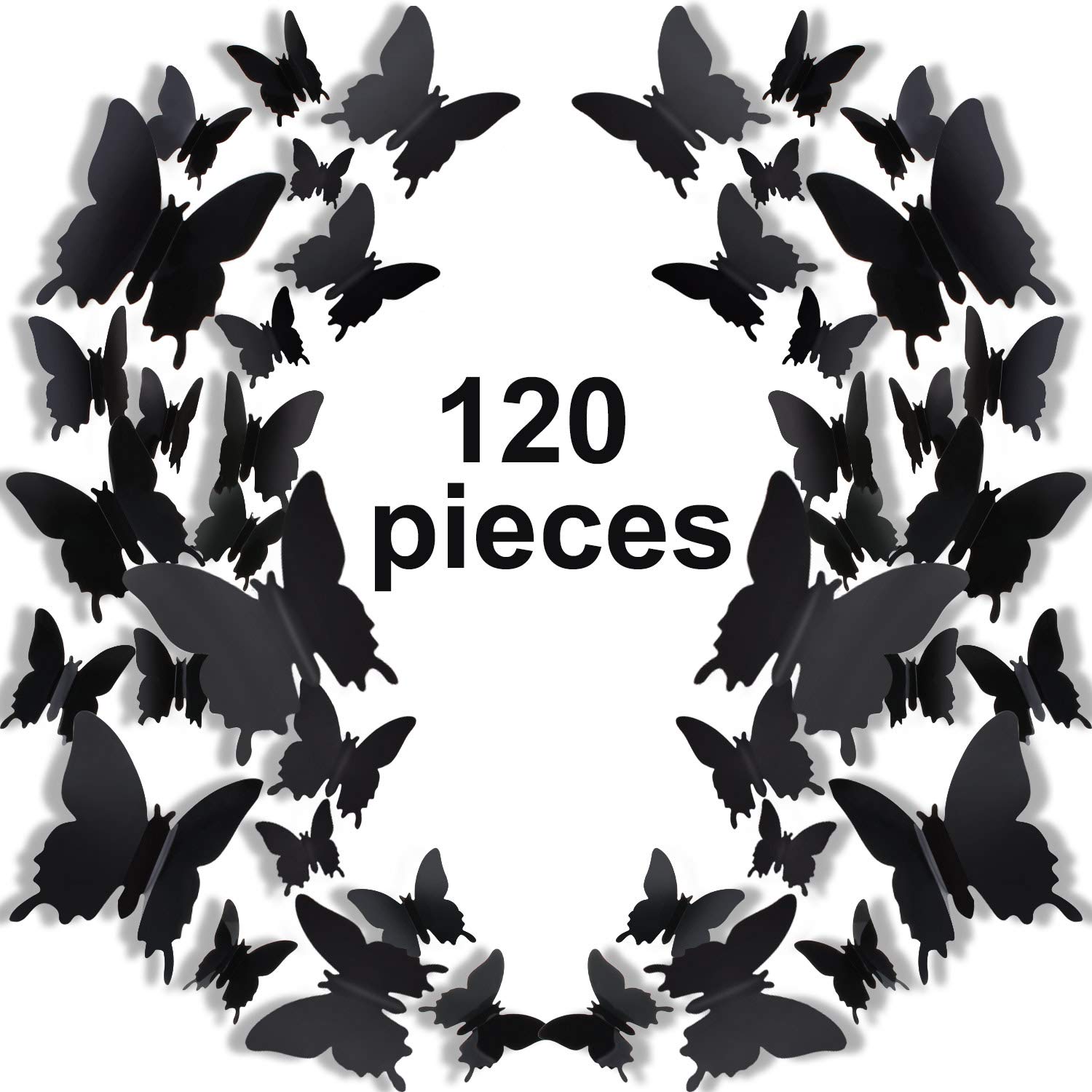 120 Pieces 3D Butterfly Wall Stickers 3 Sizes Removable Butterfly Mural Decals for Baby Kids Room Wedding Home Fridge DIY Art Decor (Black)