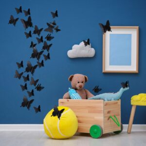 120 Pieces 3D Butterfly Wall Stickers 3 Sizes Removable Butterfly Mural Decals for Baby Kids Room Wedding Home Fridge DIY Art Decor (Black)